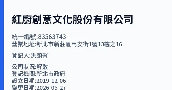 紅廚創意文化股份有限公司的照片-統編 83563743(新北市) 公司登記資料與營業項目詳細圖表