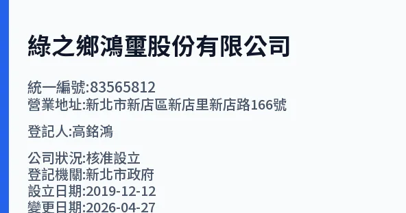 綠之鄉鴻璽股份有限公司的照片-統編 83565812(新北市) 公司登記資料與營業項目詳細圖表