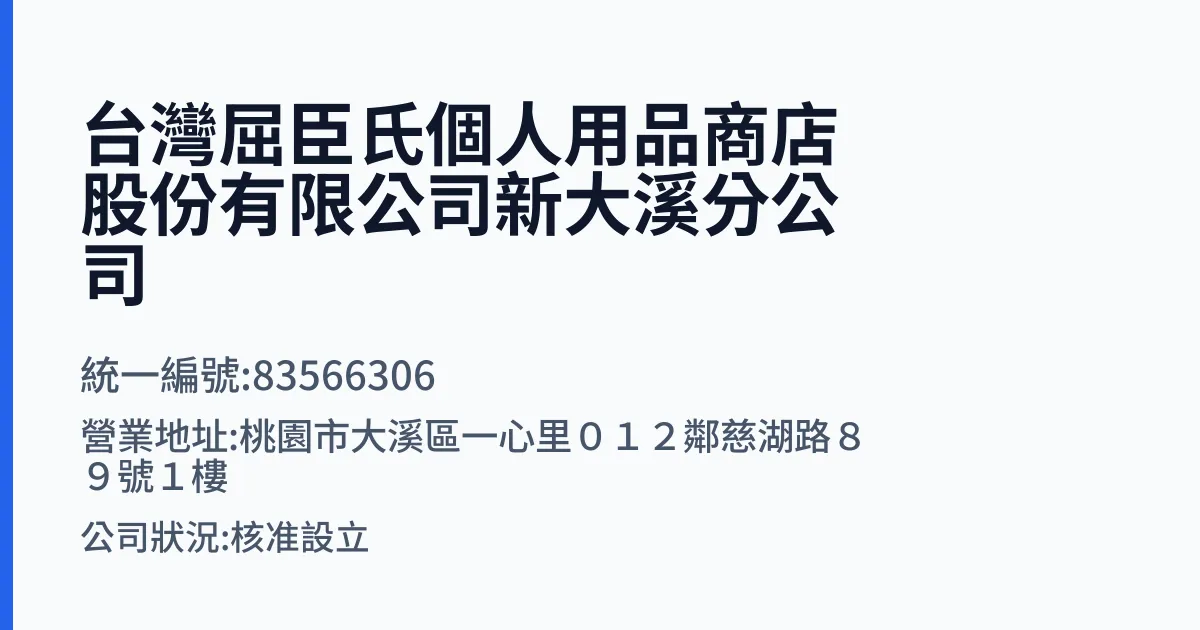 台灣屈臣氏個人用品商店股份有限公司新大溪分公司 - 統編 83566306(桃園市) 公司登記資料與營業項目詳細圖表