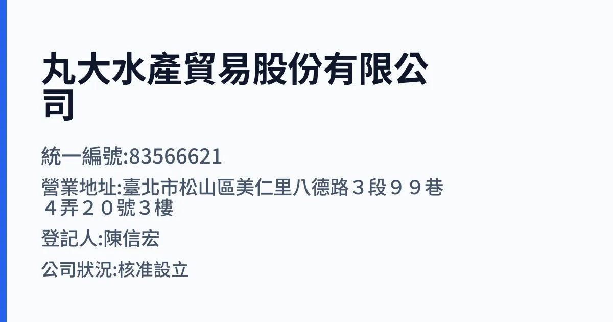 丸大水產貿易股份有限公司 - 統編 83566621(臺北市) 公司登記資料與營業項目詳細圖表