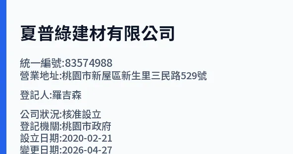 夏普綠建材有限公司的照片-統編 83574988(桃園市) 公司登記資料與營業項目詳細圖表