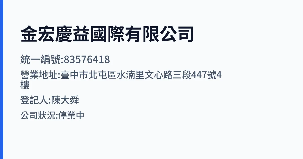 金宏慶益國際有限公司 - 統編 83576418(臺中市) 公司登記資料與營業項目詳細圖表