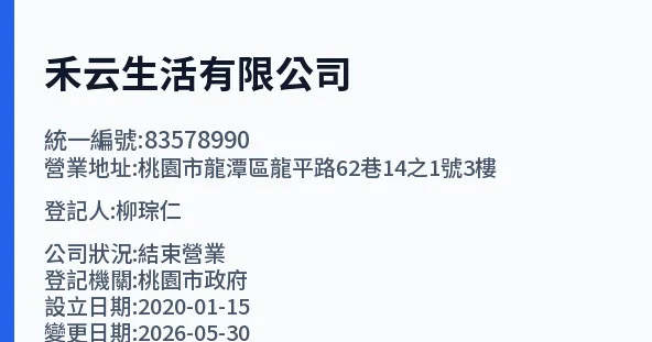 禾云生活有限公司的照片-統編 83578990(桃園市) 公司登記資料與營業項目詳細圖表