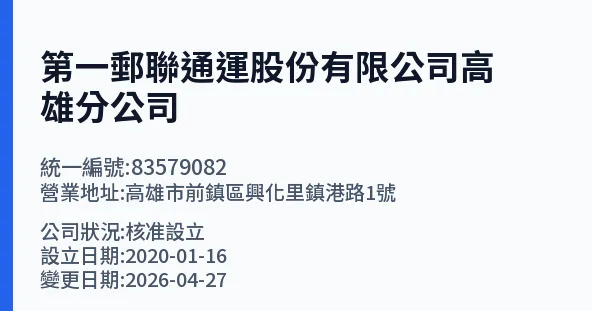 第一郵聯通運股份有限公司高雄分公司的照片-統編 83579082(高雄市) 公司登記資料與營業項目詳細圖表