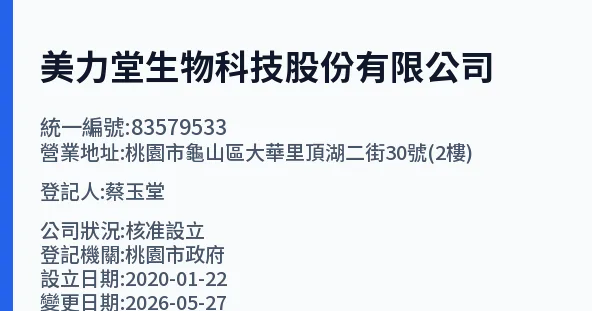 美力堂生物科技股份有限公司的照片-統編 83579533(桃園市) 公司登記資料與營業項目詳細圖表