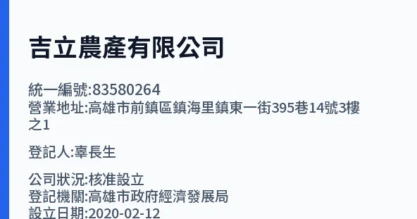 吉立農產有限公司的照片-統編 83580264(高雄市) 公司登記資料與營業項目詳細圖表
