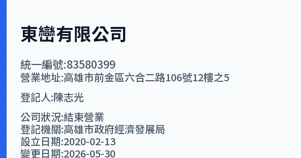 東巒有限公司的照片-統編 83580399(高雄市) 公司登記資料與營業項目詳細圖表