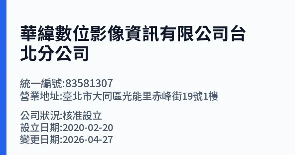 華緯數位影像資訊有限公司台北分公司的照片-統編 83581307(臺北市) 公司登記資料與營業項目詳細圖表
