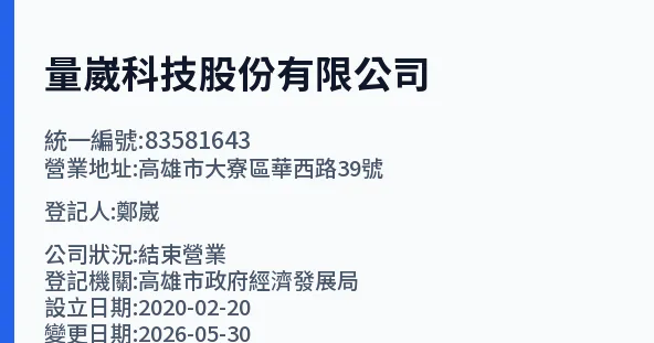 量崴科技股份有限公司的照片-統編 83581643(高雄市) 公司登記資料與營業項目詳細圖表