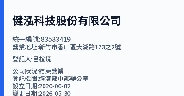 健泓科技股份有限公司的照片-統編 83583419(新竹市) 公司登記資料與營業項目詳細圖表