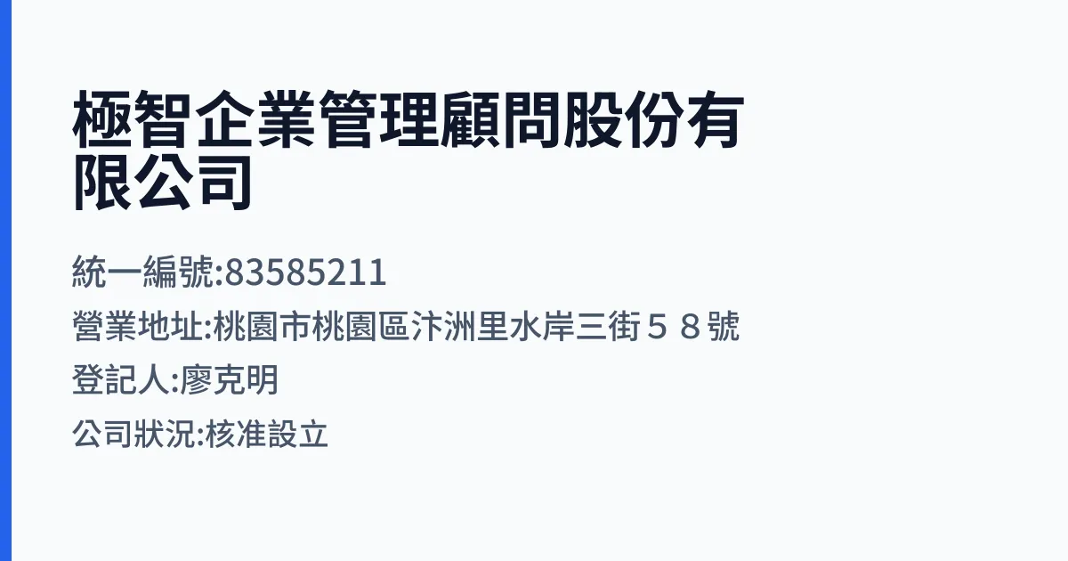 極智企業管理顧問股份有限公司 - 統編 83585211(桃園市) 公司登記資料與營業項目詳細圖表