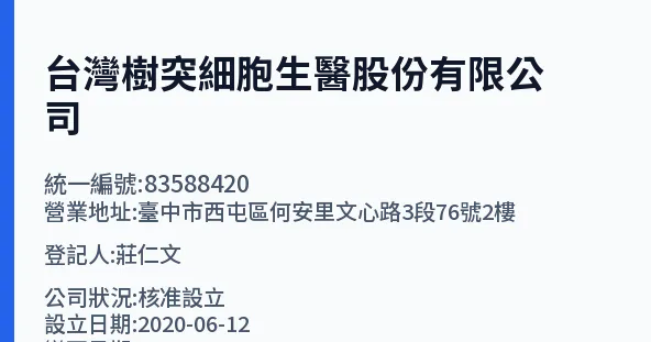 台灣樹突細胞生醫股份有限公司的照片-統編 83588420 公司登記資料與營業項目詳細圖表