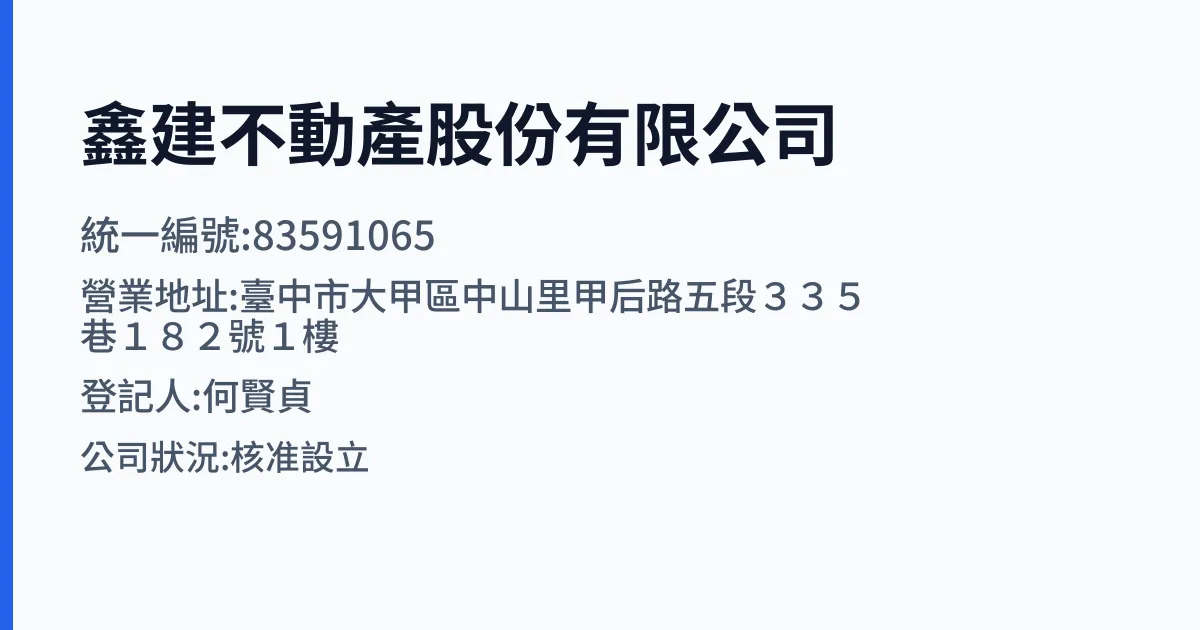 鑫建不動產股份有限公司 - 統編 83591065(臺中市) 公司登記資料與營業項目詳細圖表