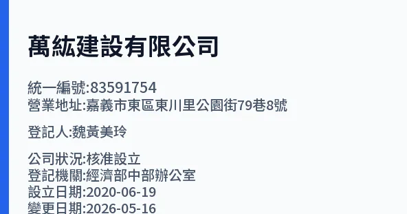 萬紘建設有限公司的照片-統編 83591754(嘉義市) 公司登記資料與營業項目詳細圖表