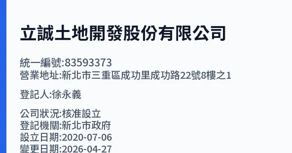 立誠土地開發股份有限公司的照片-統編 83593373(新北市) 公司登記資料與營業項目詳細圖表