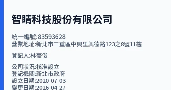 智睛科技股份有限公司的照片-統編 83593628(新北市) 公司登記資料與營業項目詳細圖表