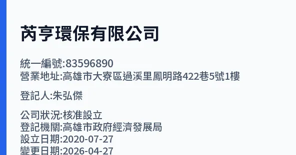 芮亨環保有限公司的照片-統編 83596890(高雄市) 公司登記資料與營業項目詳細圖表