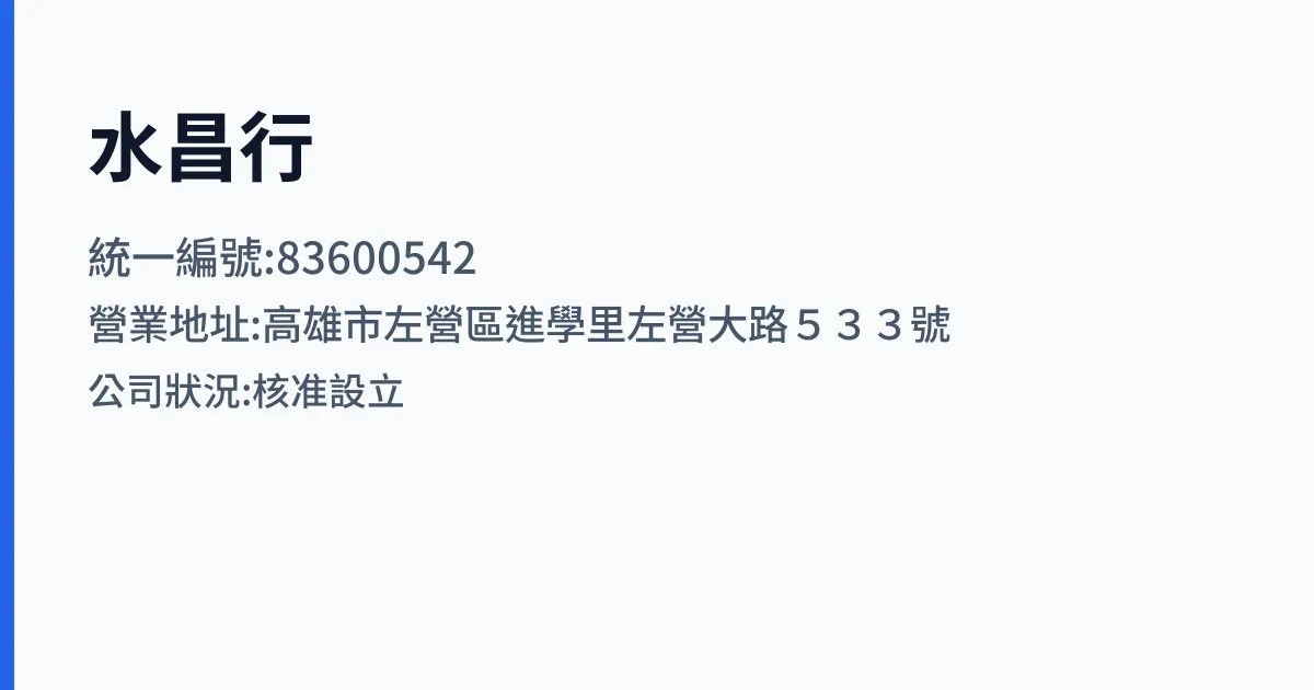 水昌行 - 統編 83600542(高雄市) 公司登記資料與營業項目詳細圖表