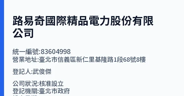 路易奇國際精品電力股份有限公司的照片-統編 83604998(臺北市) 公司登記資料與營業項目詳細圖表