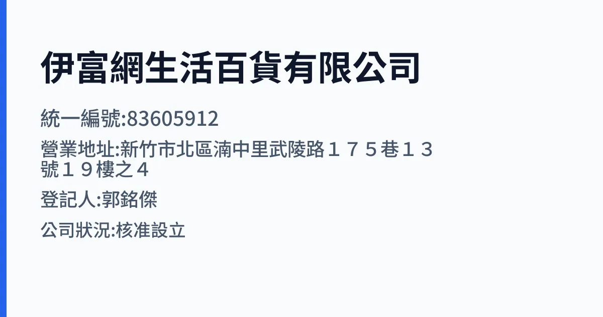 伊富網生活百貨有限公司 - 統編 83605912(新竹市) 公司登記資料與營業項目詳細圖表