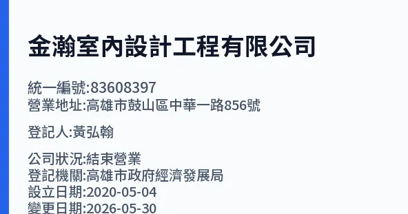 金瀚室內設計工程有限公司的照片-統編 83608397(高雄市) 公司登記資料與營業項目詳細圖表