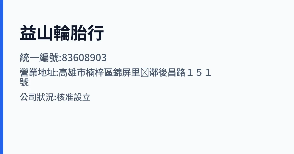 益山輪胎行 - 統編 83608903(高雄市) 公司登記資料與營業項目詳細圖表