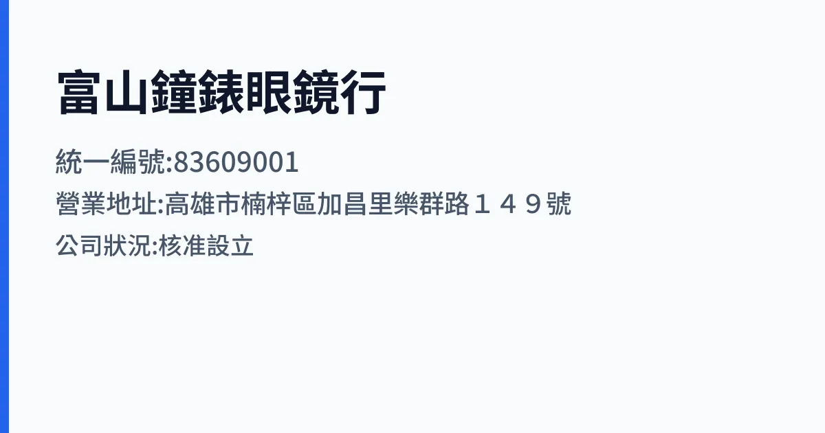 富山鐘錶眼鏡行 - 統編 83609001(高雄市) 公司登記資料與營業項目詳細圖表