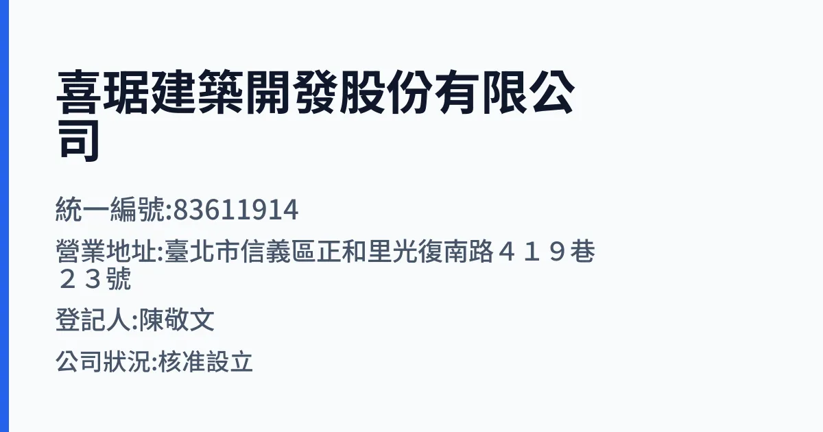 喜琚建築開發股份有限公司 - 統編 83611914(臺北市) 公司登記資料與營業項目詳細圖表
