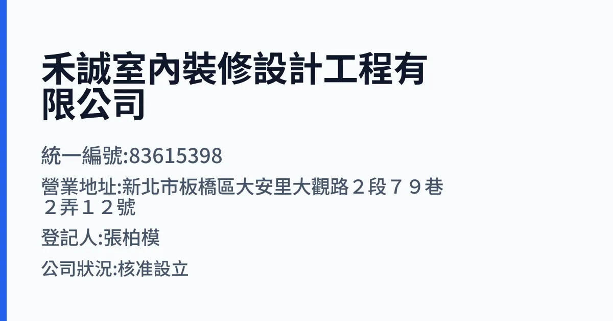 禾誠室內裝修設計工程有限公司 - 統編 83615398(新北市) 公司登記資料與營業項目詳細圖表