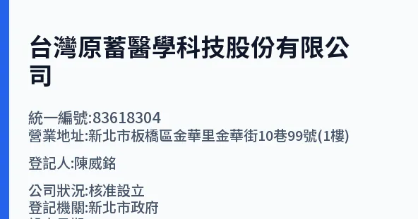 台灣原蓄醫學科技股份有限公司的照片-統編 83618304(新北市) 公司登記資料與營業項目詳細圖表
