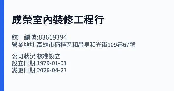 成榮室內裝修工程行的照片-統編 83619394(高雄市) 公司登記資料與營業項目詳細圖表