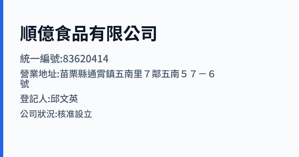 順億食品有限公司 - 統編 83620414(臺中市) 公司登記資料與營業項目詳細圖表