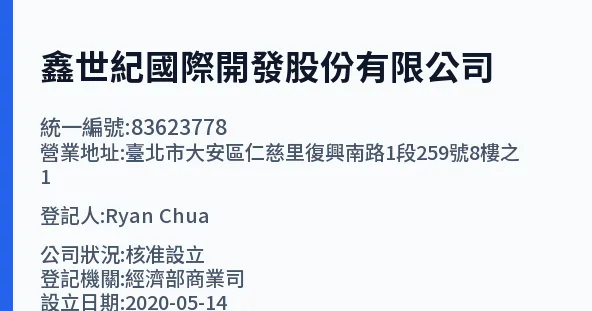 鑫世紀國際開發股份有限公司的照片-統編 83623778(臺北市) 公司登記資料與營業項目詳細圖表