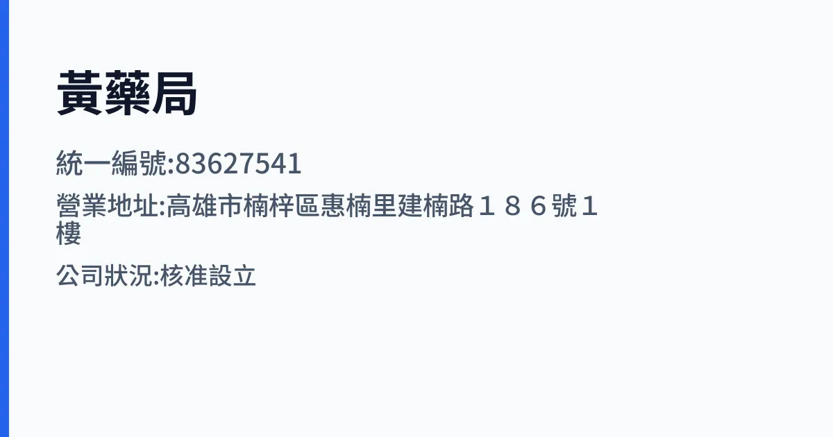 黃藥局 - 統編 83627541(高雄市) 公司登記資料與營業項目詳細圖表