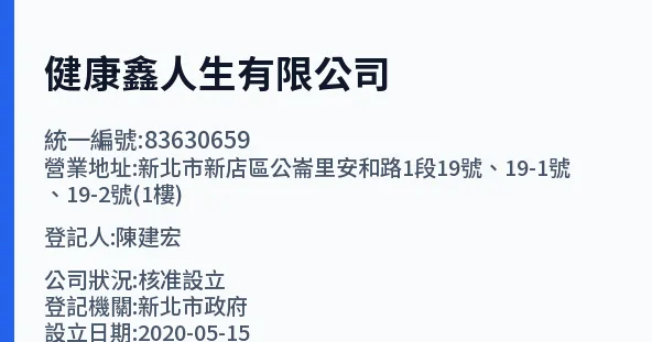 健康鑫人生有限公司的照片-統編 83630659(新北市) 公司登記資料與營業項目詳細圖表