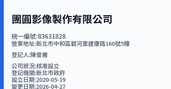 團圓影像製作有限公司的照片-統編 83631828(新北市) 公司登記資料與營業項目詳細圖表