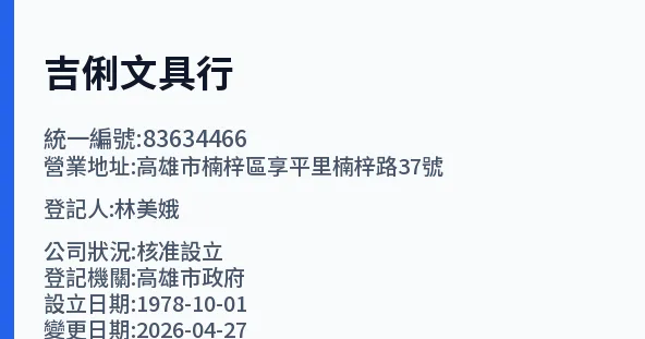 吉俐文具行的照片-統編 83634466(高雄市) 公司登記資料與營業項目詳細圖表
