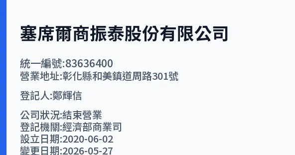 塞席爾商振泰股份有限公司的照片-統編 83636400(彰化縣) 公司登記資料與營業項目詳細圖表