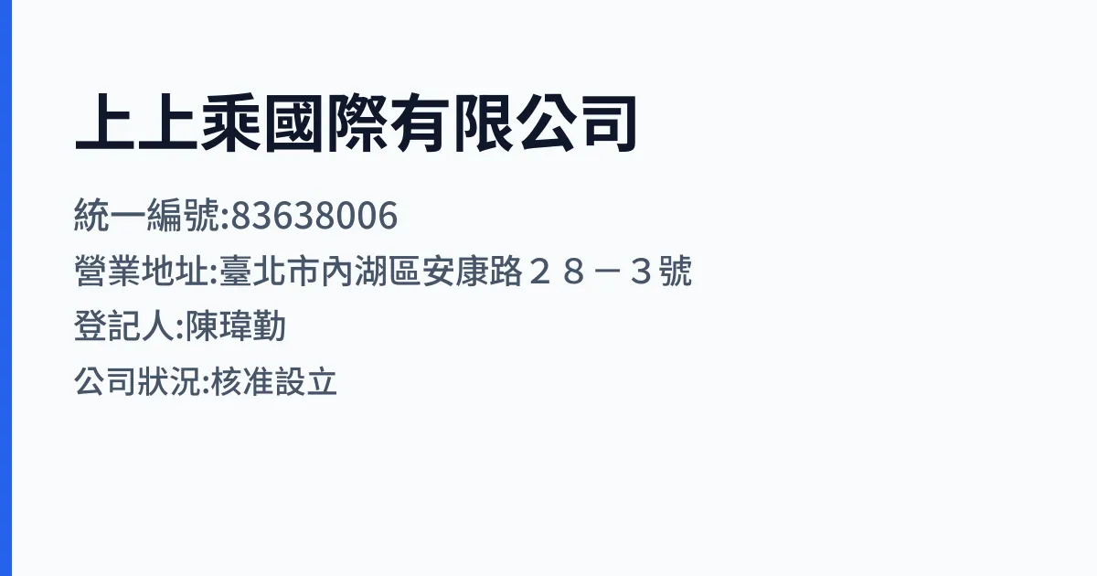 上上乘國際有限公司 - 統編 83638006(臺北市) 公司登記資料與營業項目詳細圖表
