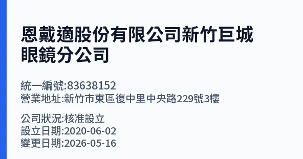 恩戴適股份有限公司新竹巨城眼鏡分公司的照片-統編 83638152(新竹市) 公司登記資料與營業項目詳細圖表