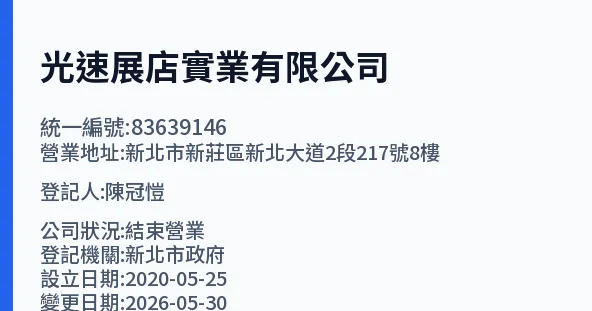 光速展店實業有限公司的照片-統編 83639146(新北市) 公司登記資料與營業項目詳細圖表