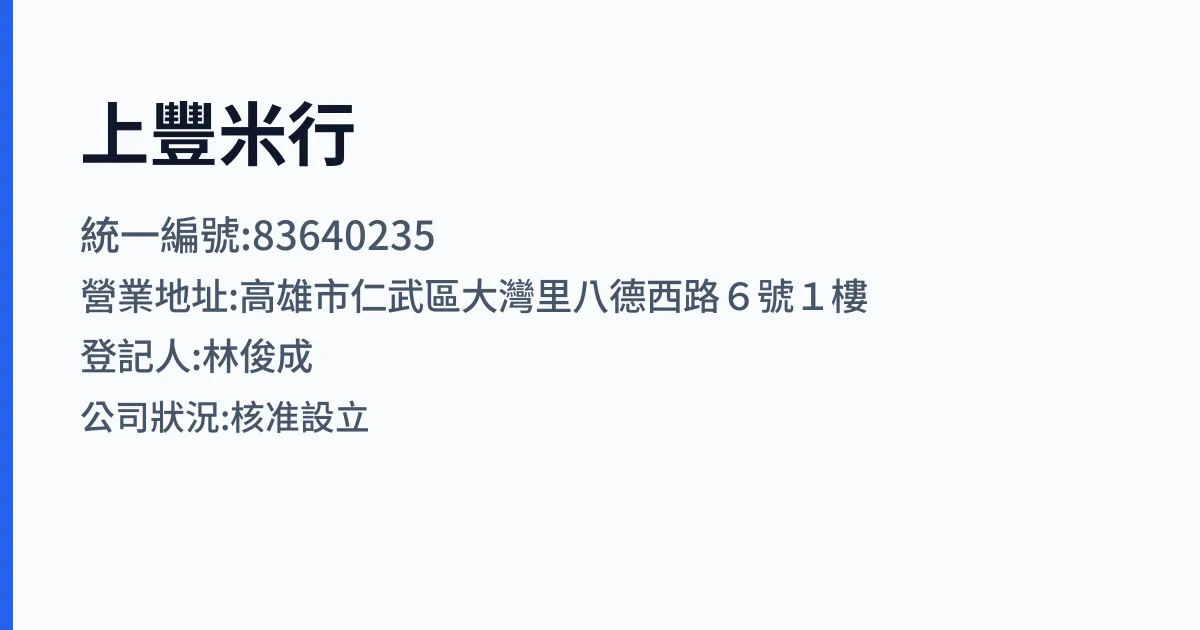 上豐米行 - 統編 83640235(高雄市) 公司登記資料與營業項目詳細圖表
