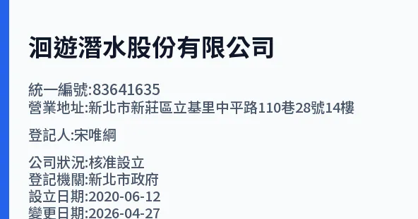 洄遊潛水股份有限公司的照片-統編 83641635(新北市) 公司登記資料與營業項目詳細圖表