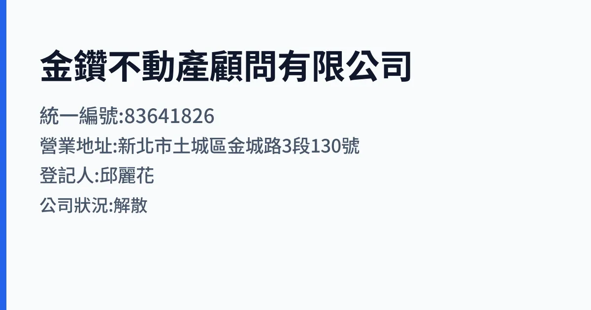 金鑽不動產顧問有限公司 - 統編 83641826(新北市) 公司登記資料與營業項目詳細圖表