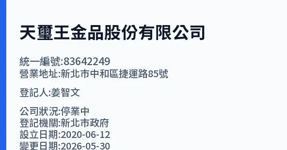 天璽王金品股份有限公司的照片-統編 83642249(新北市) 公司登記資料與營業項目詳細圖表