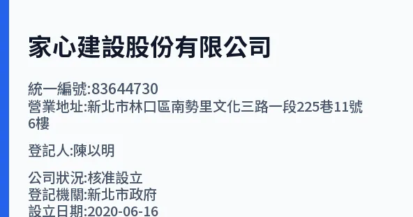 家心建設股份有限公司的照片-統編 83644730(新北市) 公司登記資料與營業項目詳細圖表