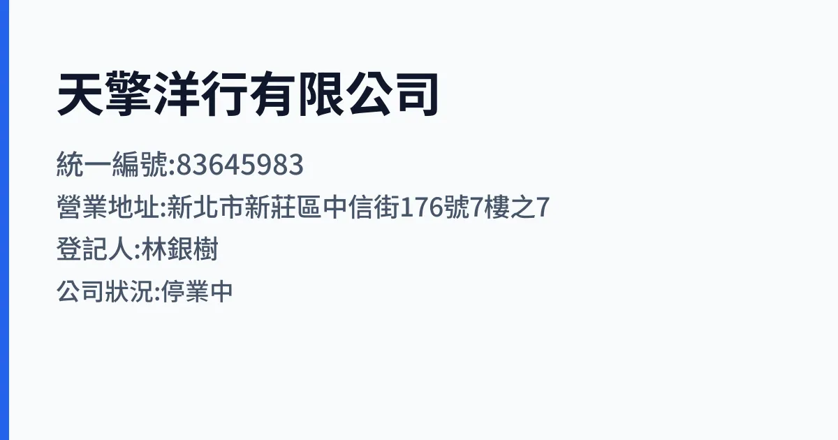 天擎洋行有限公司 - 統編 83645983(新北市) 公司登記資料與營業項目詳細圖表