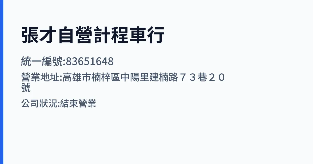 張才自營計程車行 - 統編 83651648(高雄市) 公司登記資料與營業項目詳細圖表