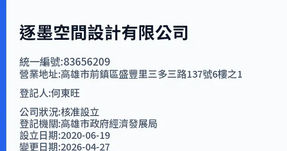 逐墨空間設計有限公司的照片-統編 83656209(高雄市) 公司登記資料與營業項目詳細圖表