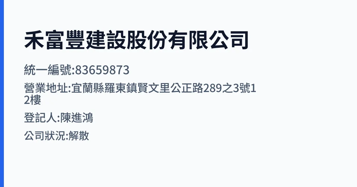 禾富豐建設股份有限公司 - 統編 83659873(宜蘭縣) 公司登記資料與營業項目詳細圖表